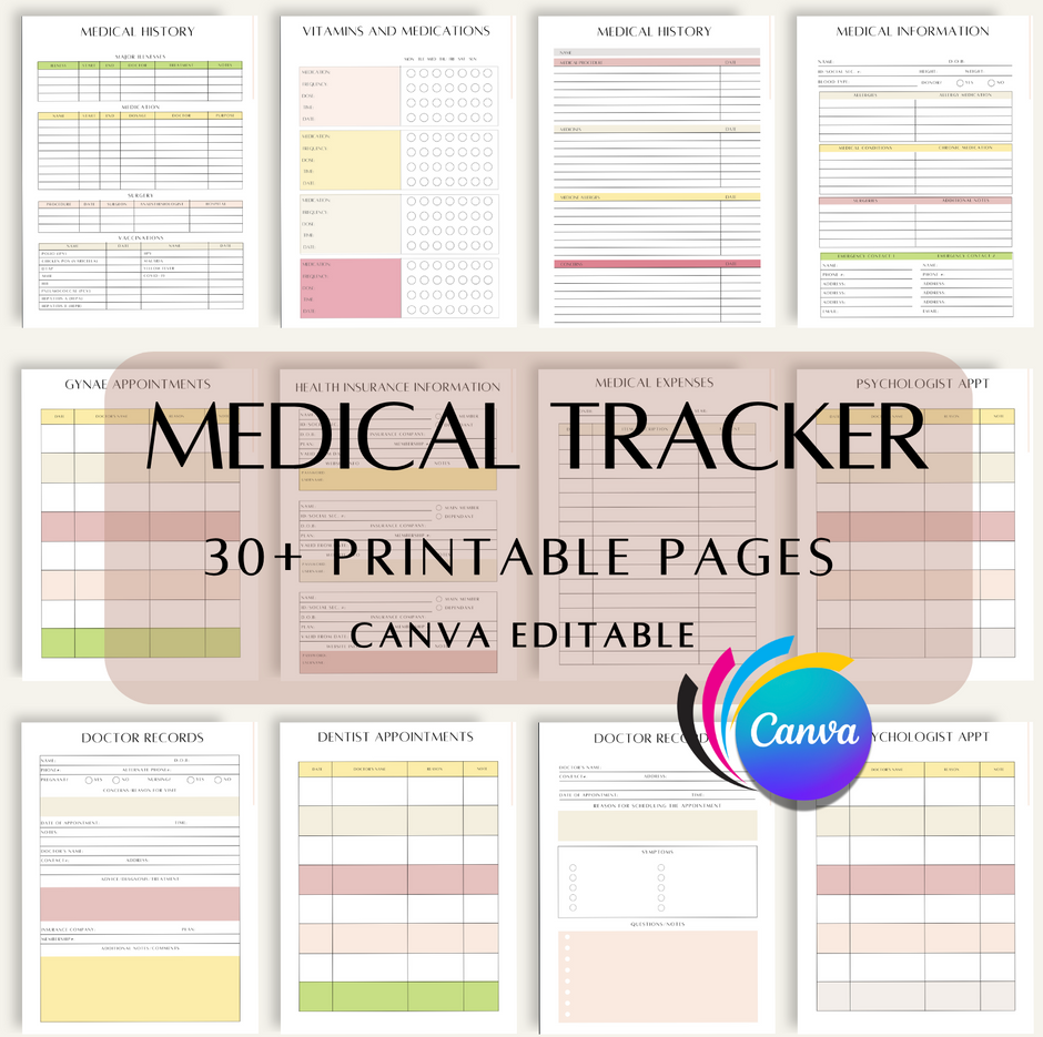 Digital medical tracker, Printable health tracker planner, Chronic ...